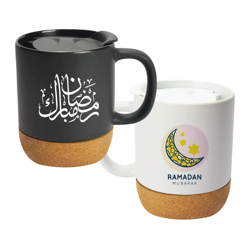 Ceramic Mugs with Lid and Cork Base 385 ml – Ramadan Gifts - Corporate ...