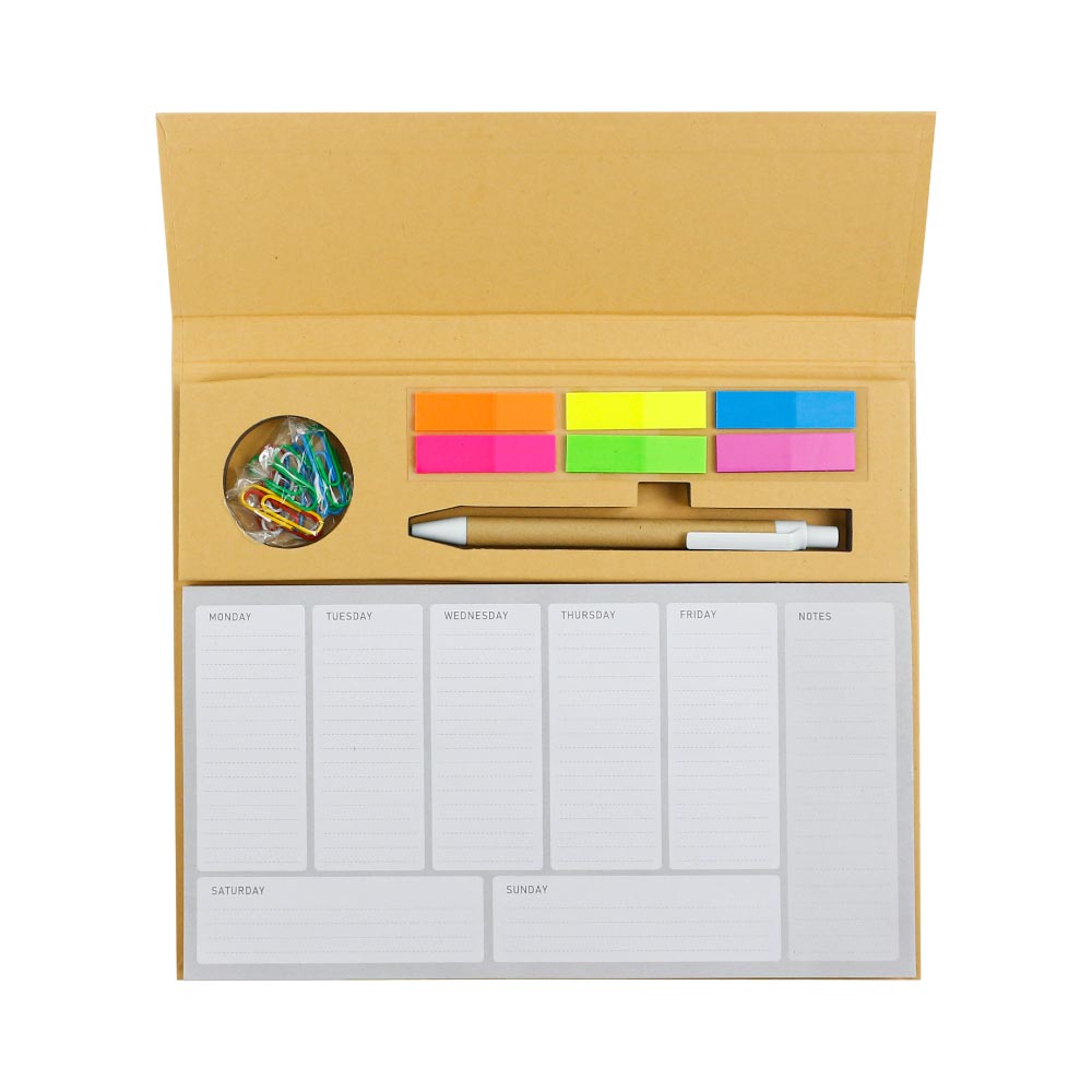 Eco-Friendly Weekly Planner Kit with Pen, Clip, Sticky Notes ...