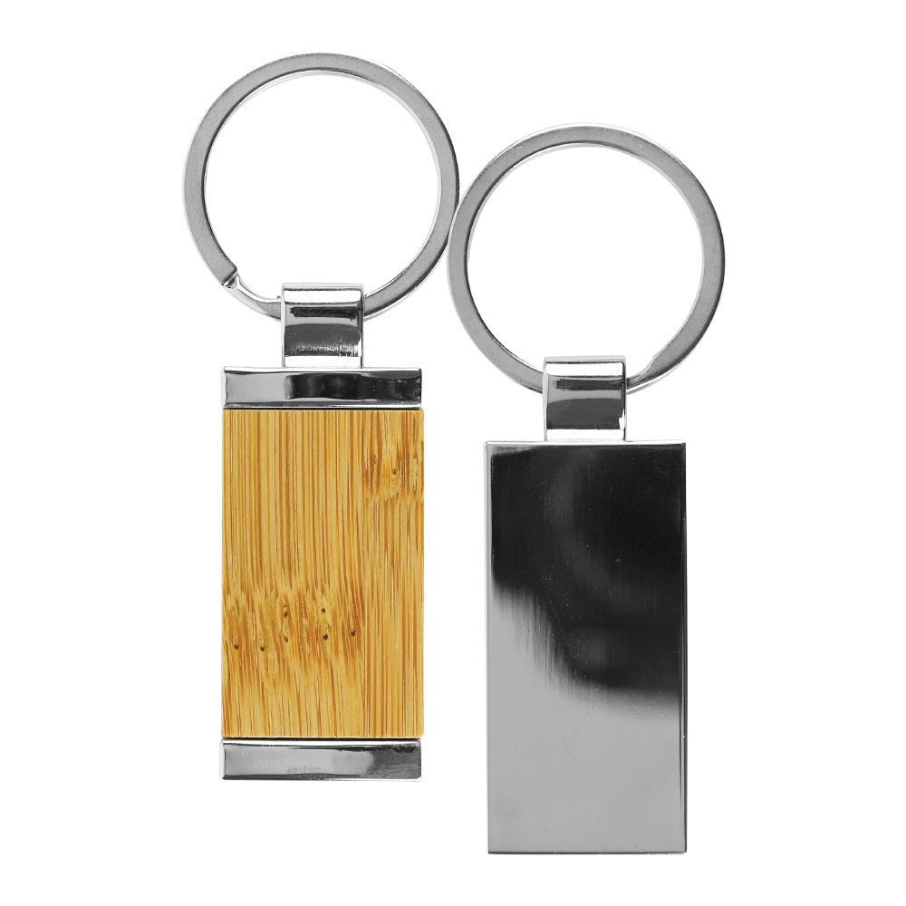 Rectangular Bamboo & Metal Keychains - Promotional Gift Preparing LLC