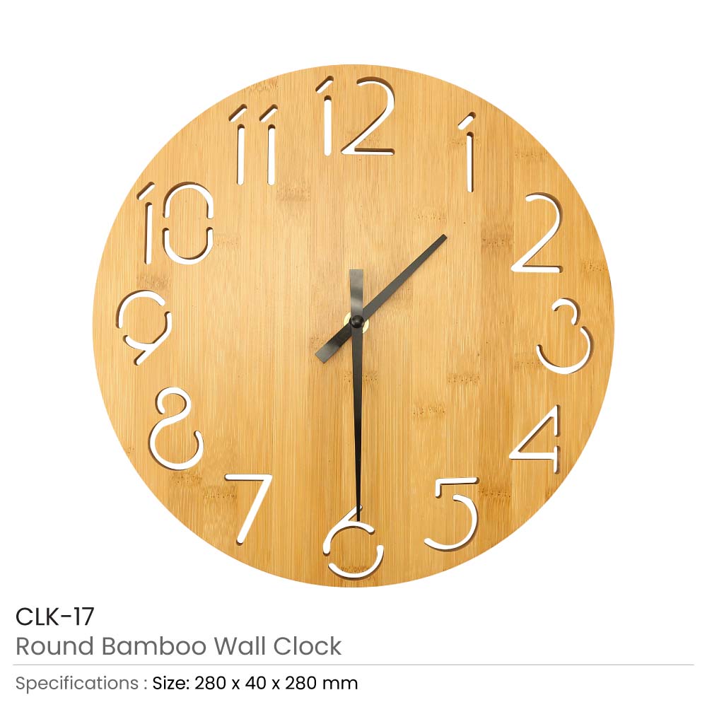 Round Bamboo Wall Clock, 28 cm Dia, Type Analog | Tezkargift