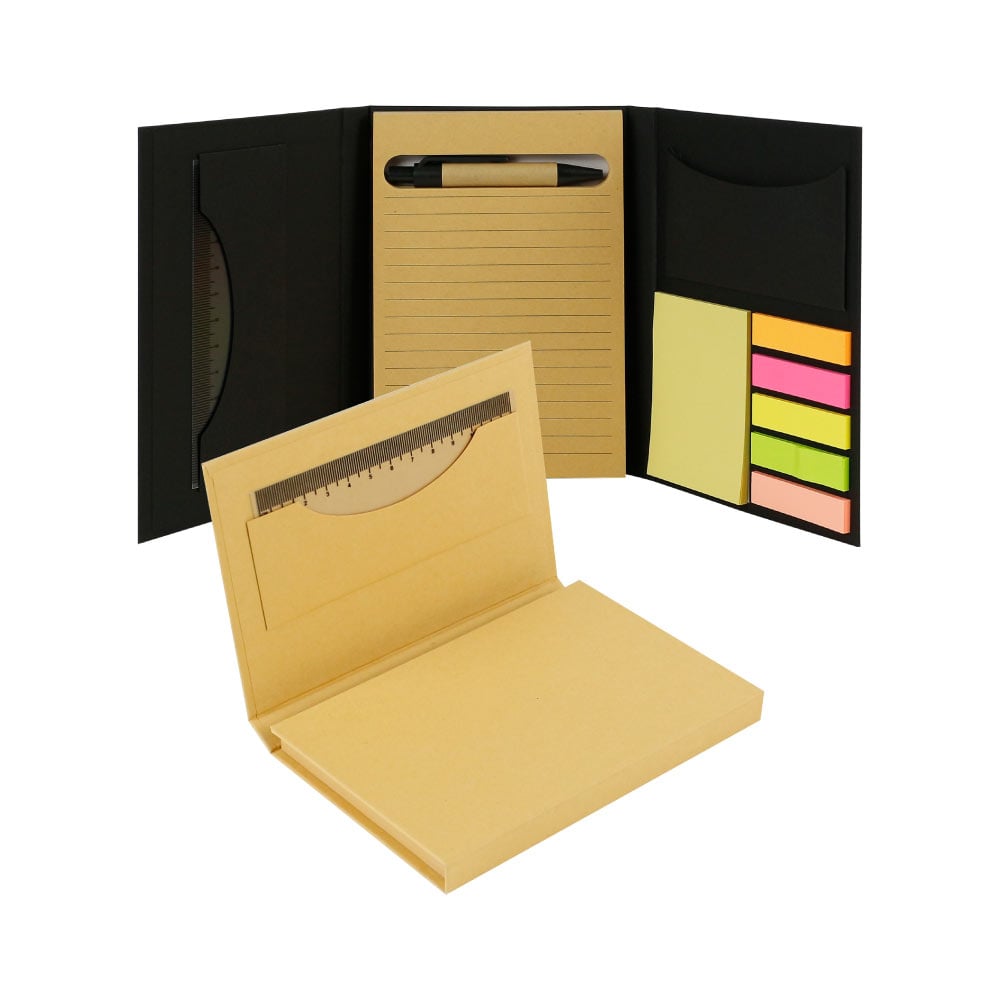Tri-Fold Notepad with Sticky Notes, Pen, Card Slot and Ruler ...
