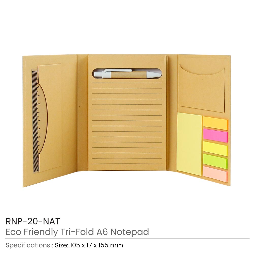 Tri-Fold Notepad with Sticky Notes, Pen, Card Slot and Ruler | Tezkargift