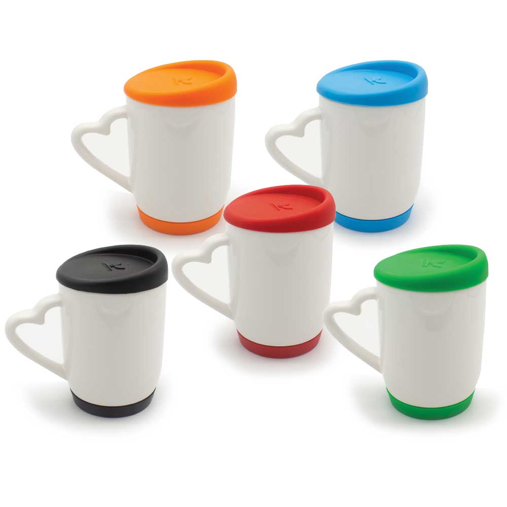 White Ceramic Mugs with Silicone Cap and Base - Promotional Gift ...
