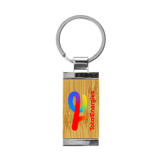 Rectangular Bamboo & Metal Keychains | Tezkargift
