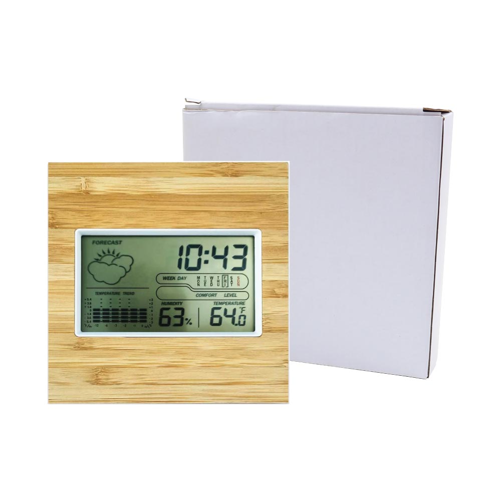 Multi-Function Bamboo Digital Clock with Weather Forecast, Calendar ...
