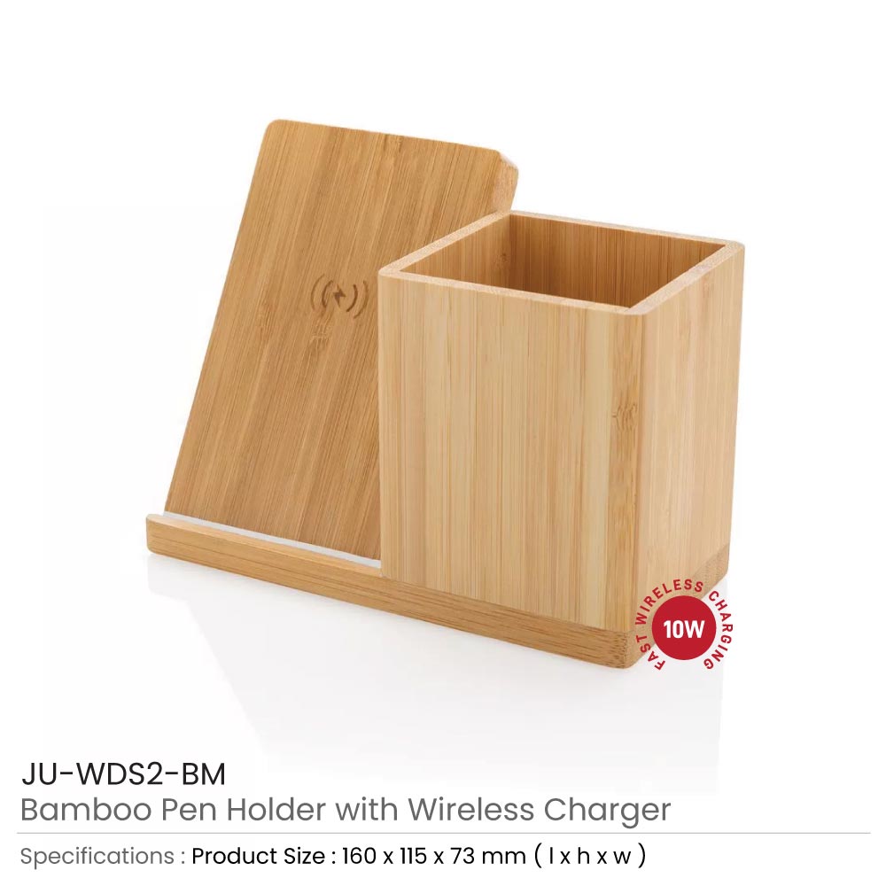 Bamboo Pen Holder with 10W Wireless Charger - Promotional Gift ...