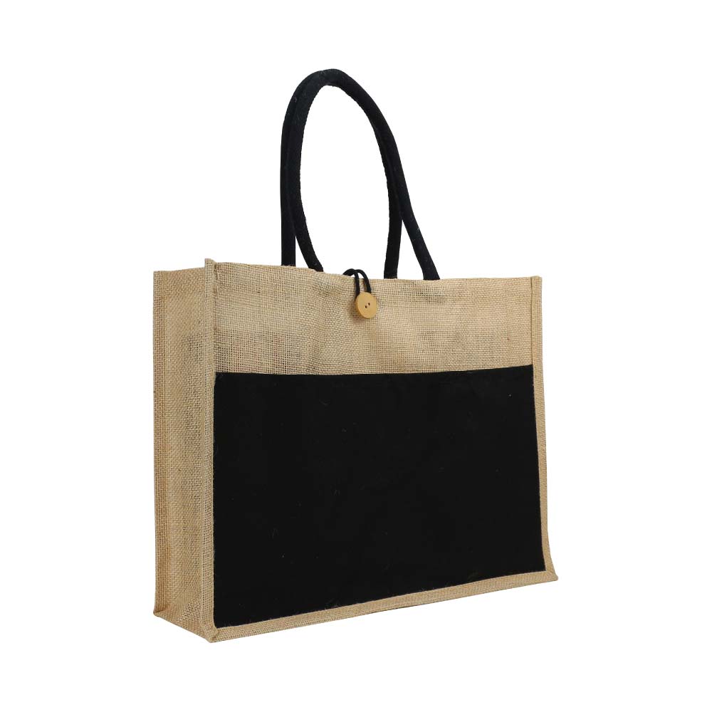 Jute Bag with Black Cotton Pocket and Handle - Promotional Gift ...