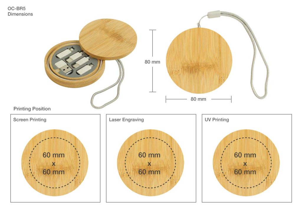 Multi-Charging Cable Set in Round Bamboo Case - Promotional Gift ...
