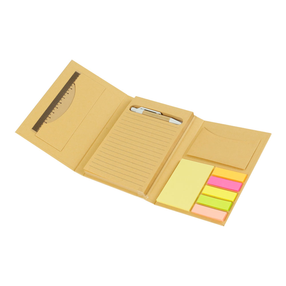 Tri-Fold Notepad with Sticky Notes, Pen, Card Slot and Ruler ...