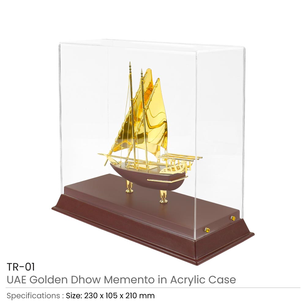 UAE Golden Dhow Memento in Wooden Base and Acrylic Case - Corporate ...