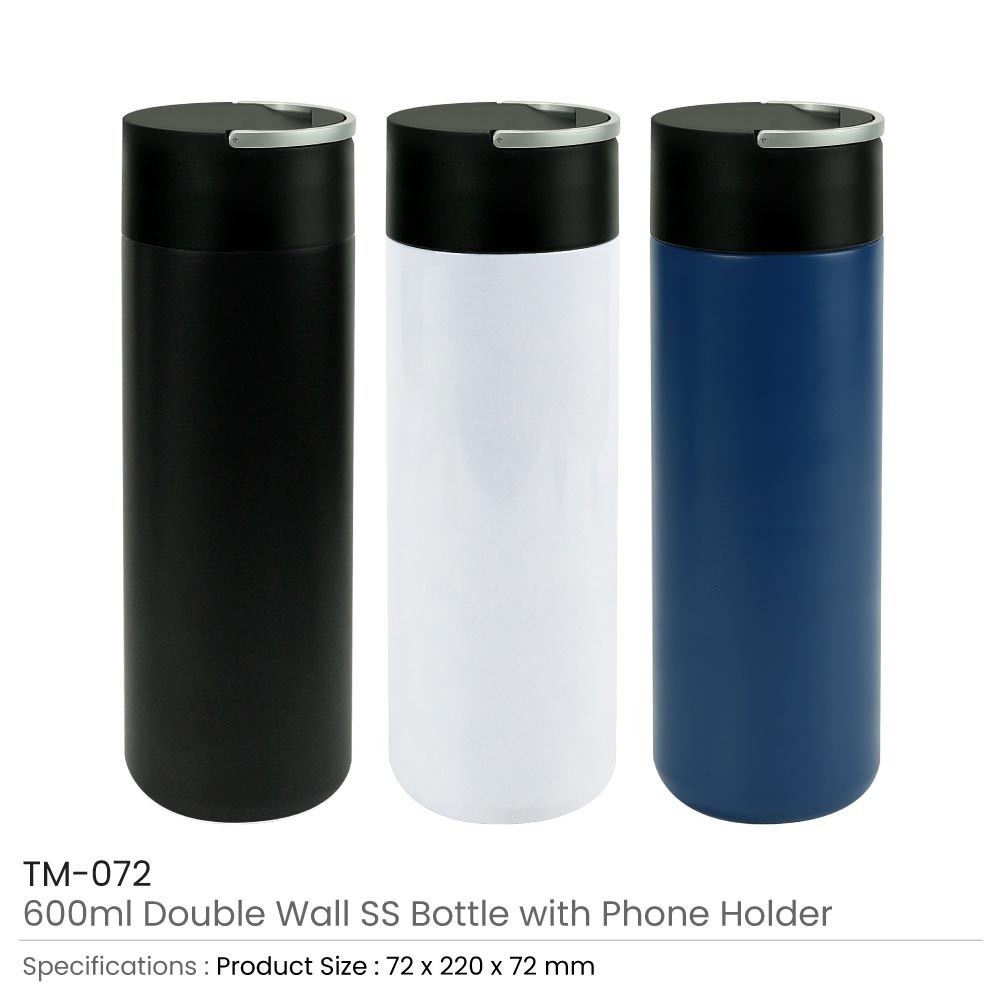 Double Wall SS Bottle, Twist-off Lid with Phone Holder 600 ml ...