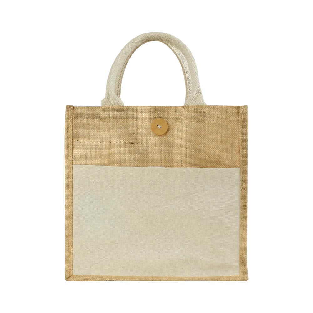 Eco-Friendly Jute Bags with Front Cotton Pocket & Button Closure ...